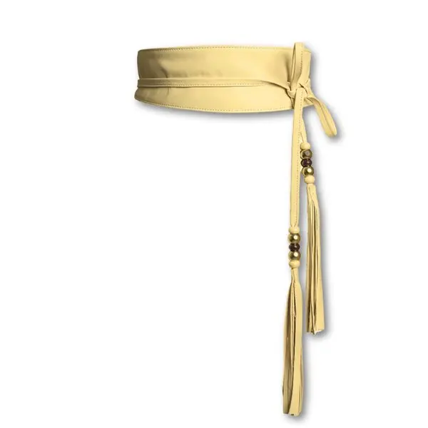 JUAN-JO Butter Leather Obi Belt With Long Tassels - Yellow