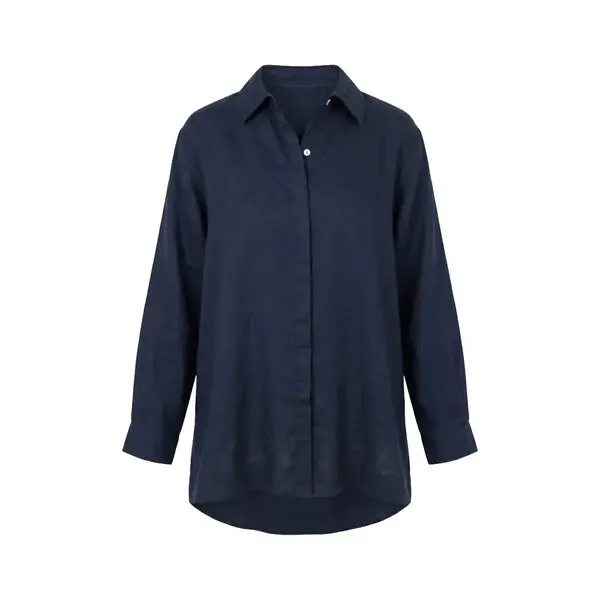 Adrift Clothing Oversized Linen Boyfriend Shirt In Navy - Blue