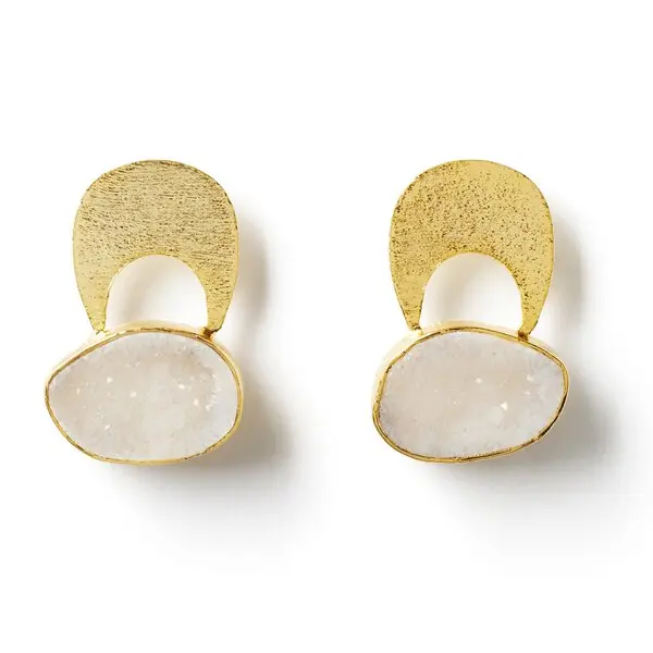 YAA YAA LONDON Quietly Confident Agate Crystal Gold Earrings - White
