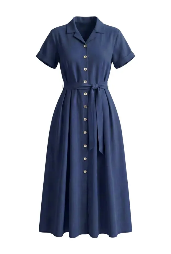 FRANCHETTI BOND Violetta Rich Navy Linen Mix Shirt Dress - Blue