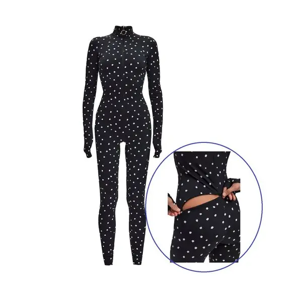 MONOSUIT Dots Long Sleeve High Neck Full Bodysuit Total - Black