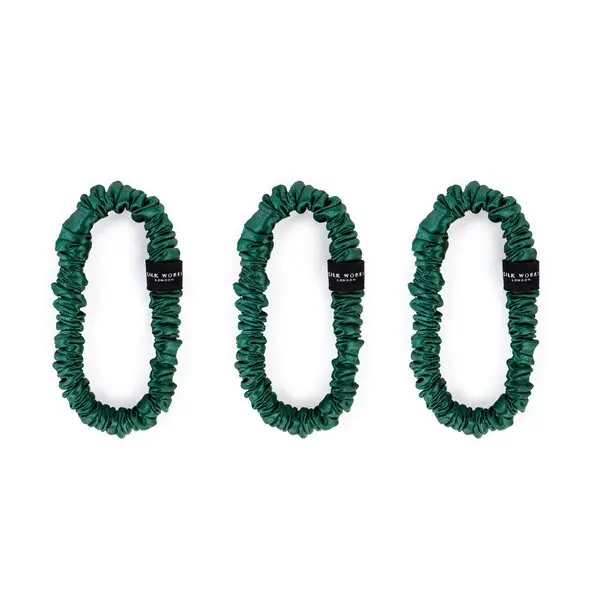 SILK WORKS Emerald Silk Skinny Scrunchie Set - Green