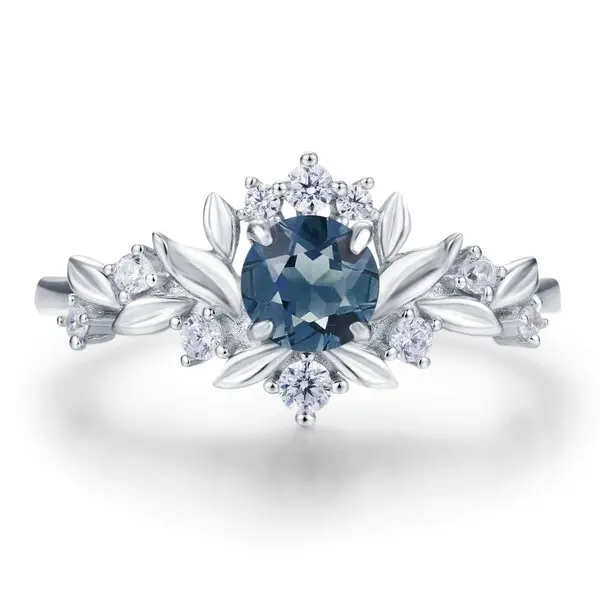 AZURA JEWELRY NEW YORK Blossoms At Sunrise London Blue Topaz Ring White Gold Vermeil - Silver