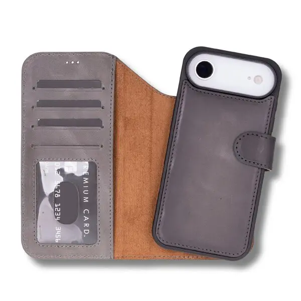 LEATHERE Premium Leather Iphone Air Wallet Case – Gray Austin - Grey