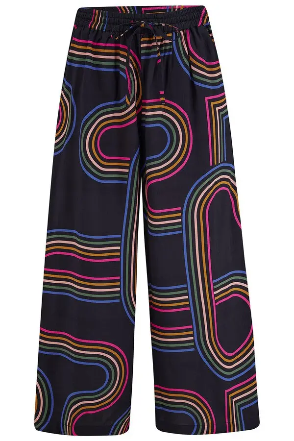 SUGARHILL BRIGHTON Ameera Cropped Wide Leg Trousers Retro Racer - Black