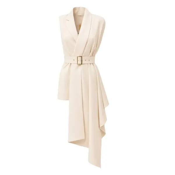 JULIA ALLERT Neutrals Asymmetrical Sleeveless Blazer — Ecru - Beige