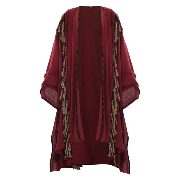 ZHENABIA Sidra Poncho Boho Cape Kimono - Red