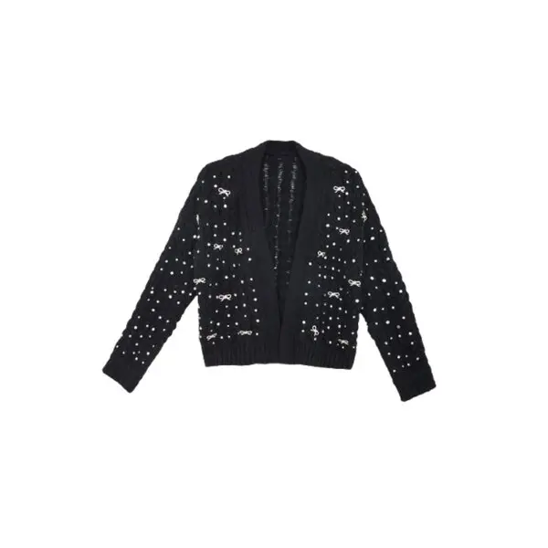 Saachi Bow Jeweled Cardigan - Black