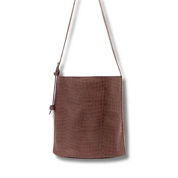 JUAN-JO Croc Embossed Leather Bucket Bag - Brown