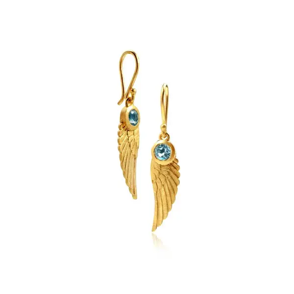 MOON LONDON Angel Wing Blue Topaz Earrings - Gold