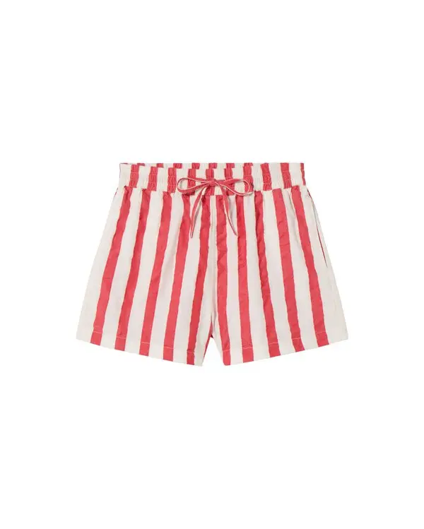 THINKING MU Striped Seersucker Geranio Shorts - Red