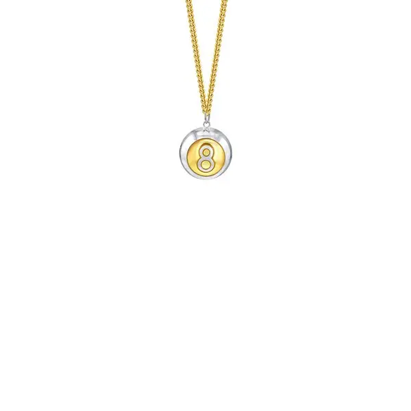 TRUE ROCKS 2-tone 18kt Gold-plated & Sterling Mini 8 Ball Pendant On Gold Chain - Silver
