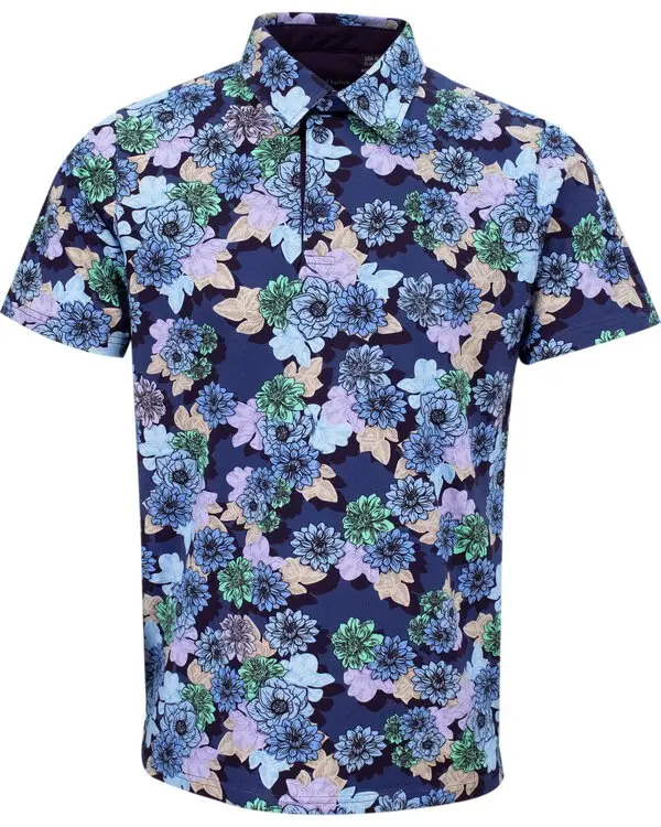 LORDS OF HARLECH Pietro Snap Floral Polo Shirt Navy - Blue
