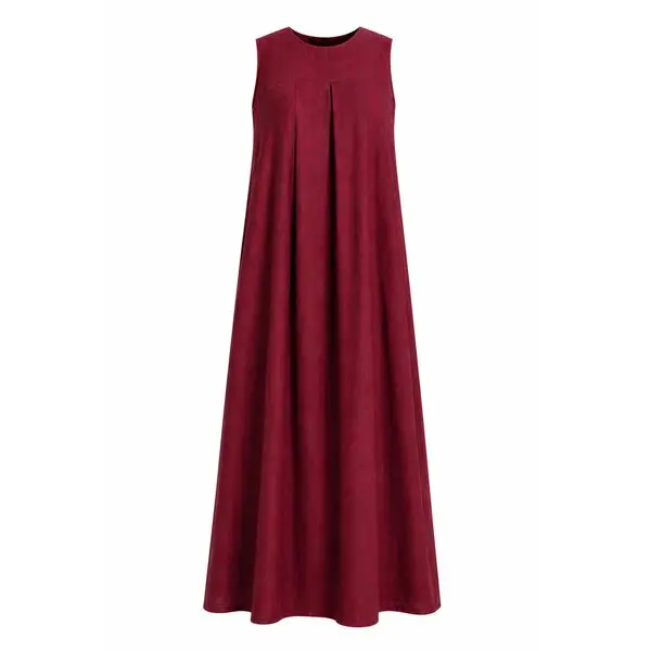 NIKKA PLACE Linen Maxi Gathe Maternity Dress In Burgundy - Red