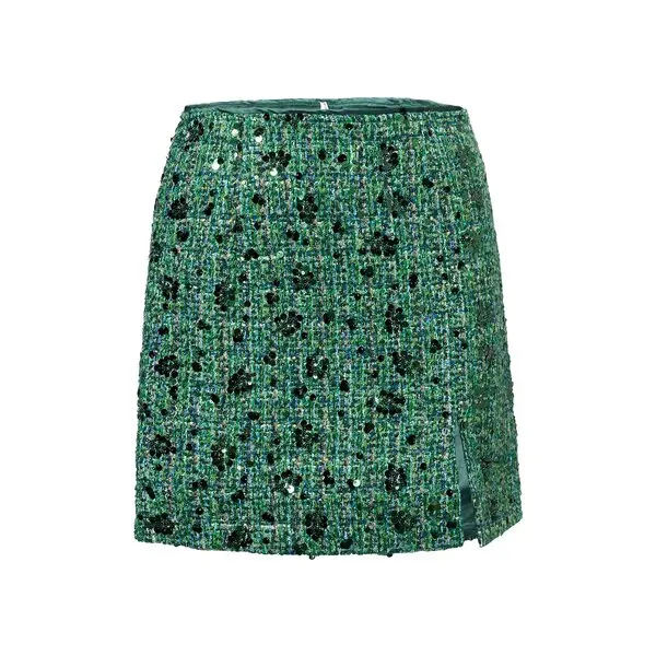 AMY LYNN Tina Teal Sequin Boucle Mini Skirt - Green