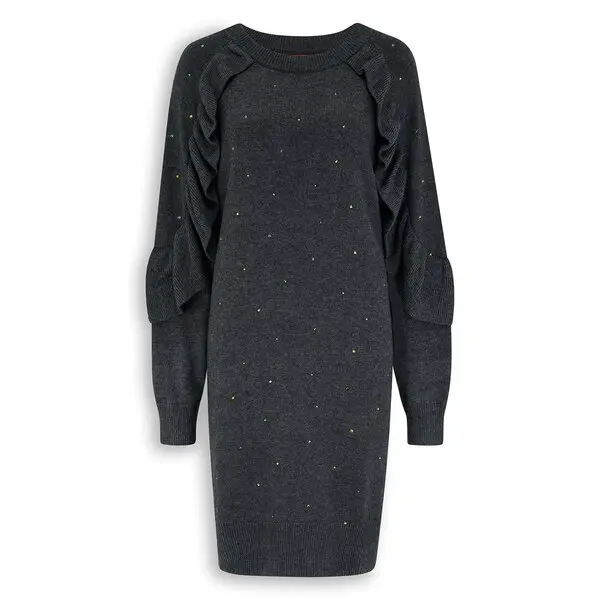 MAISON WANDA Dropped Ruffle Dress - Grey