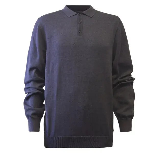 VUSTRA Navy Horizon Premium Sweater Knit Long Sleeve Polo - Blue