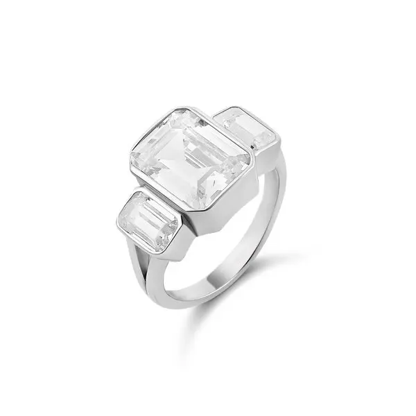 SHYMI Three Stone Bezel-set Statet Ring - Silver