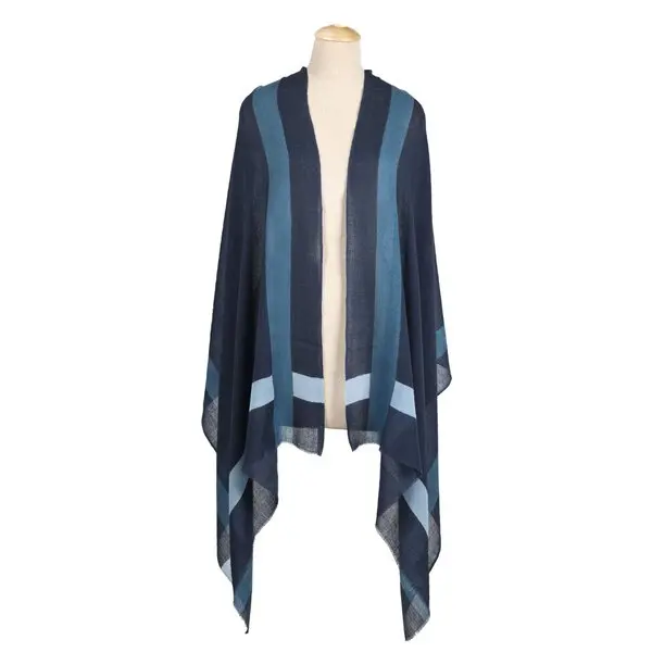 HERITAGEMODA Neutrals / Indigo Handpainted Wool Scarf - Blue