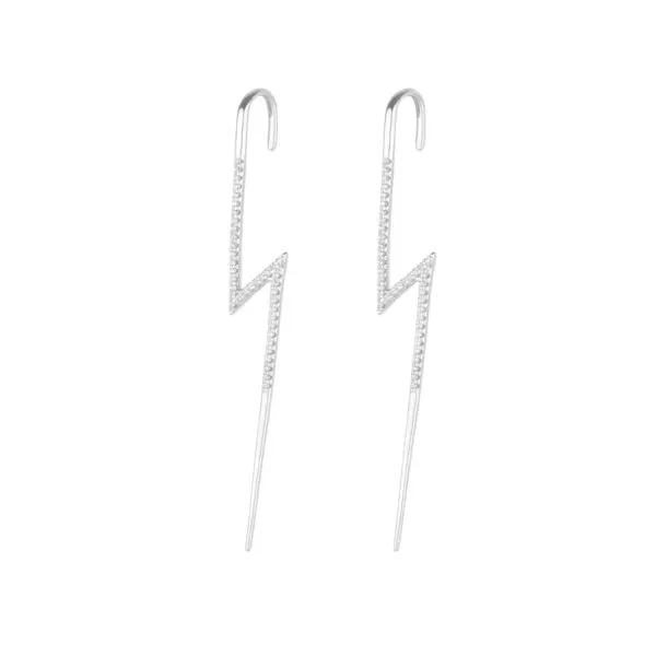 SPERO LONDON Sterling Lightning Bolt Ear Crawler With Sparkling White Gemstones Pair - Silver