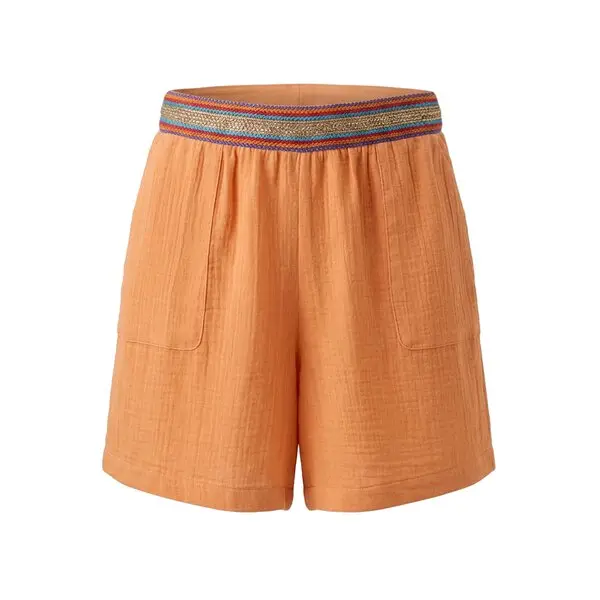 LALIPOP DESIGN Terracotta Muslin Textured Waistband Relaxed Shorts - Orange
