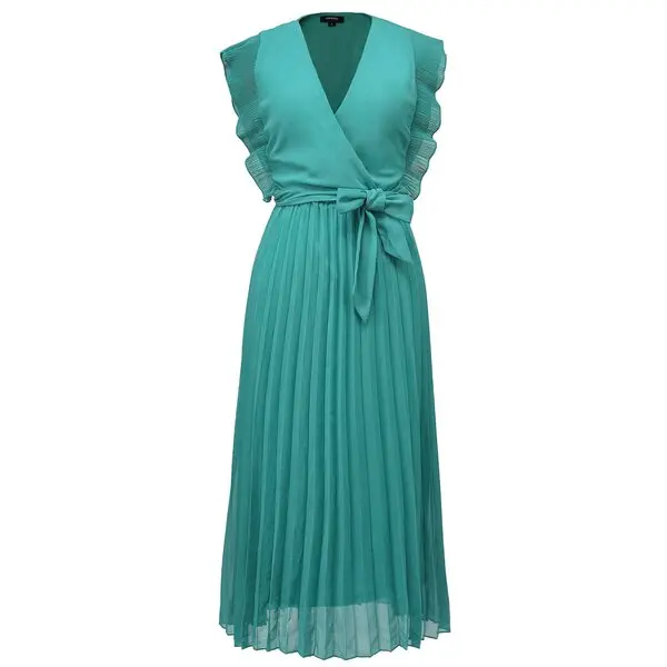 SMART AND JOY Pleats Ruffle Wrap Effect Dress Aqua - Green
