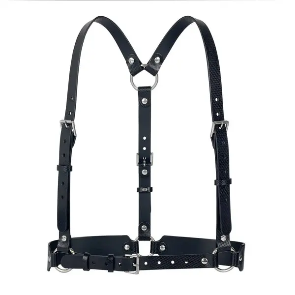 HAUTE CUIR Textured Leather Body Harness - Black