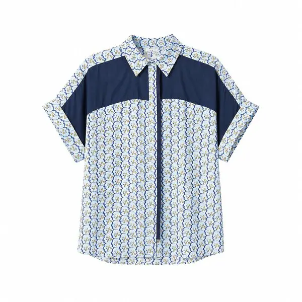 SMART AND JOY Short-sleeve Blouse In Geometric Print - Blue