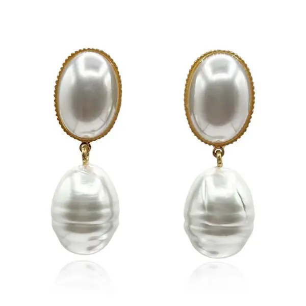 MICHAEL NASH JEWELRY Neutrals / Emma Baroque Glass Pearl Drop Pierced Earrings - White