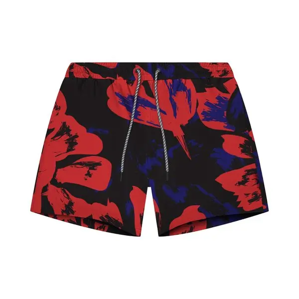 PLAYALUXE Red / Black Tulum Volley Swim Trunk Red Floral - Red/black