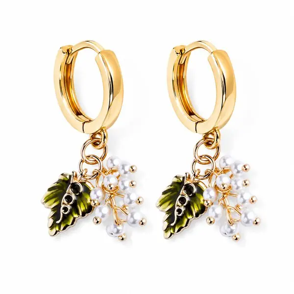 MY LITTLE NATURE Pearl Grape Hoop Earrings Gold Plated Vineyard Earrings - White