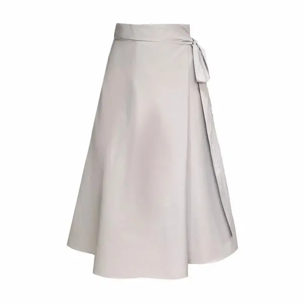 FROCK TALES Illusion Wrap Midi Skirt In Dove With Pockets - Grey