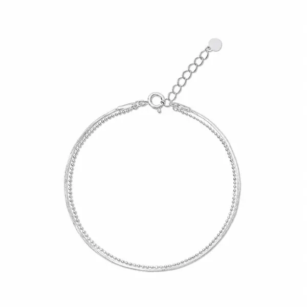 ESTERAH Beaded Double Chain Bracelet In Plated Sterling - Silver