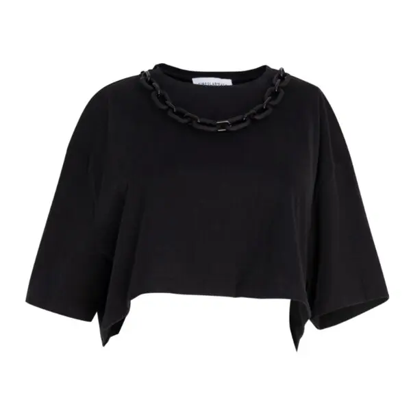 CIRCULAR PATH Necklace Crop T-shirt - Black