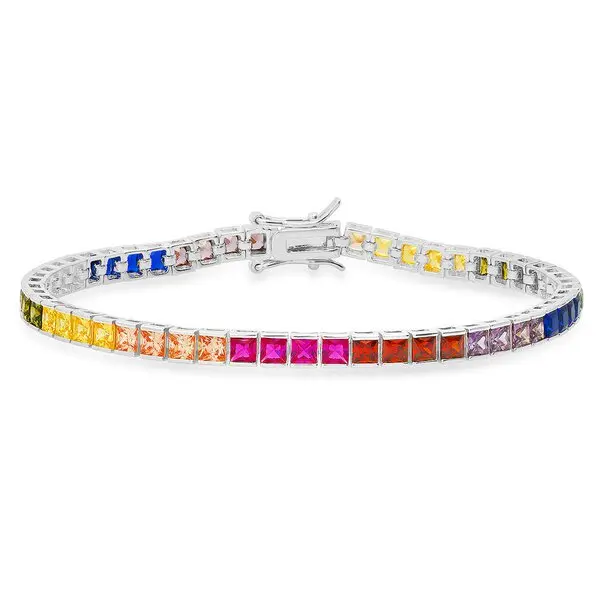 KYLIE HARPER Multi Sapphire Princess Cut Tennis Bracelet In Sterling - Silver