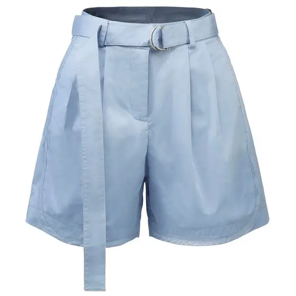 SMART AND JOY Neutrals Buckle And Front Pleats Cotton Shorts Light - Blue