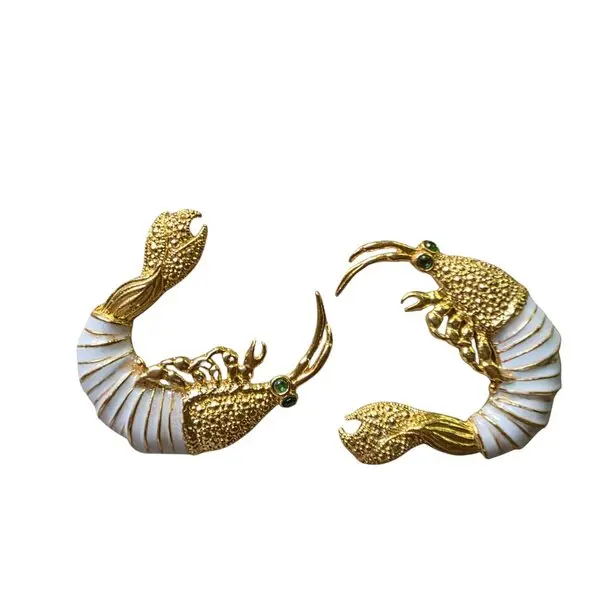 SILVER & ELEGANT En Shrimp Marine Charm Thick Plated Bronze Earrings - Gold
