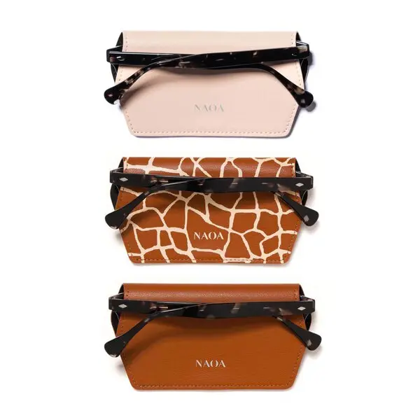 NAOA Black / Brown Three Pack Apple-leather Slim Glasses Case Giraffe Brown Pink - Black/brown