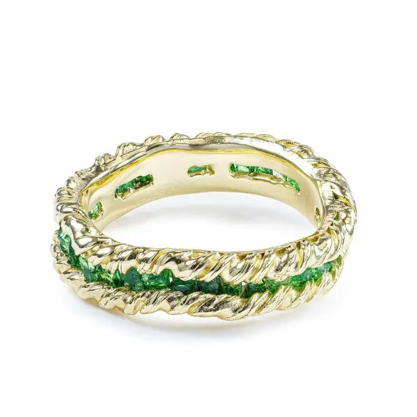 GERMAN KABIRSKI Gold / Green Gaiete Gold Plated Silver Ring With Raw Tsavorite Garnet - Gold/green