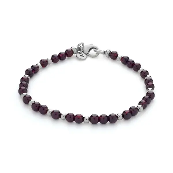 NELLOU JEWELLERY Jewel Bead January Birthstone Bracelet Sterling Silver Garnet - Red