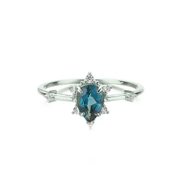 AZURA JEWELRY NEW YORK Gaia London Blue Topaz Ring White Gold Vermeil - Silver