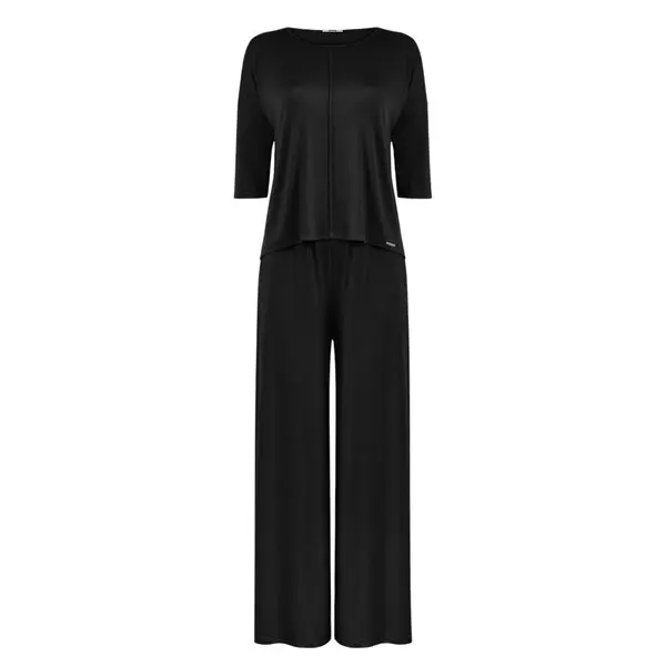 OH!ZUZA NIGHT&DAY Jackie Loungewear Pyjama Set With Wide-leg Trousers - Black