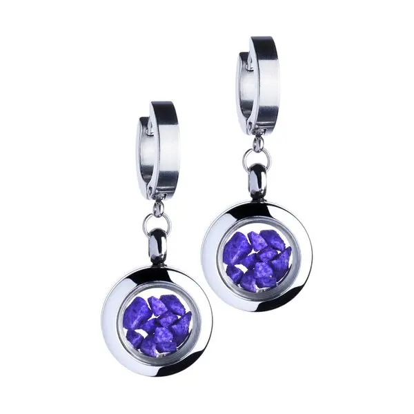 MY LITTLE NATURE Purple / Silver Dangle Earrings With Natural Stones- Designer Jewelry Huggie Earrings - Purple/silver