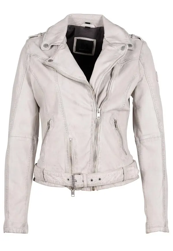 Mauritius Belted Slim Fit Leather Jacket Wild - White