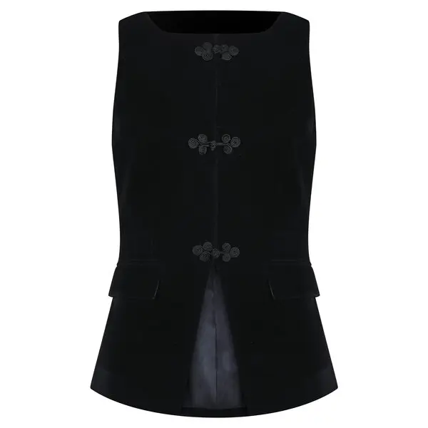 MAVLO Tailored Velvet Vest With Chinese Knot Buttons - Black