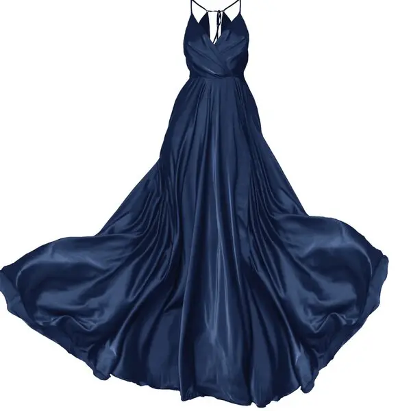 ANGELIKA JOZEFCZYK Navy Satin Long Evening Dress Tied Back - Blue