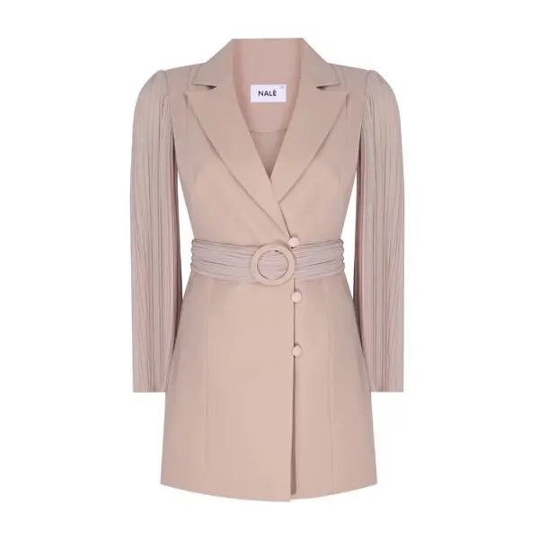 NALÈ Pleated Sleeves Blazer With Detachable Belt & Palazzo Wide Leg Trouser Suit - Brown