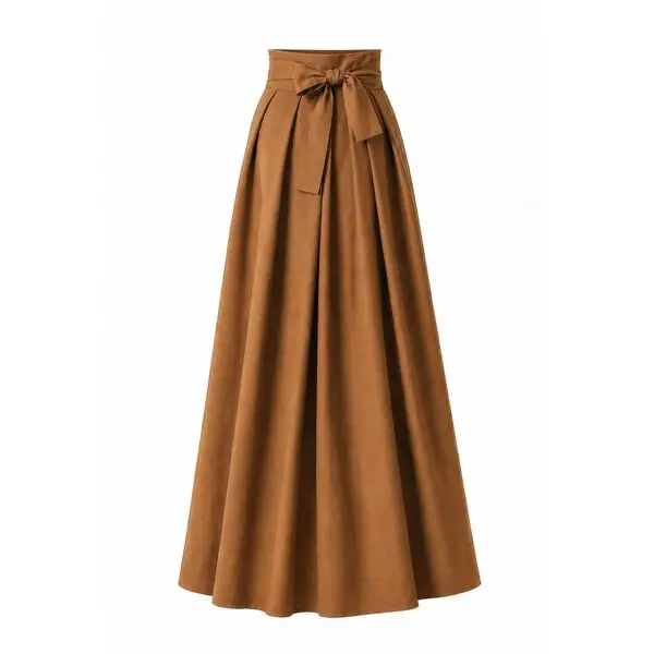 NIKKA PLACE Long Summer Cotton Skirt With High Waist In Light Color - Brown