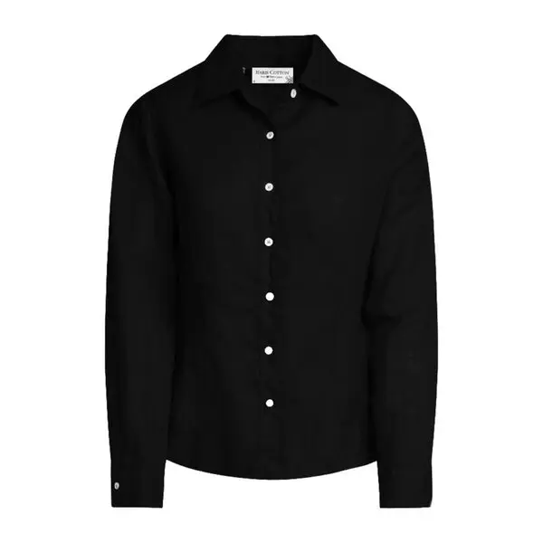 Haris Cotton Linen Long Sleeved Shirt With Darts - Black