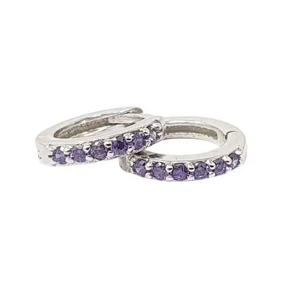 HARFI Amethyst February Birthstone Small Huggie Hoops - Silver